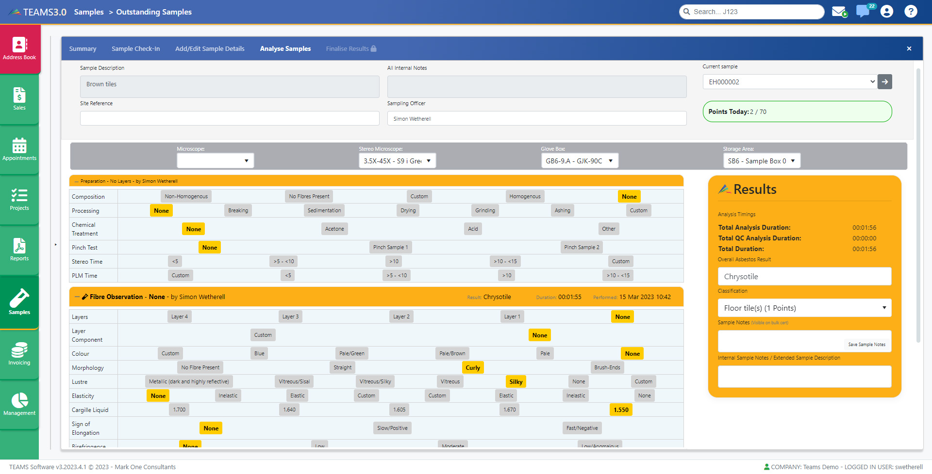 Recording Asbestos Sample Observations | TEAMS Software